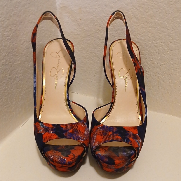 Jessica Simpson | Shoes | Jessica Simpson Red And Blue Slingback Heels ...